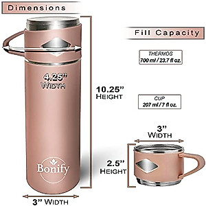 Bonify Stainless Steel Thermo Vacuum Insulated Flask Bottle With Cup-700 ml / 23.7 oz- Hot and Cold Drinks - Water, Coffee, Tea - For Office, School, Travel, Outdoor Activities, Sports (Pink)