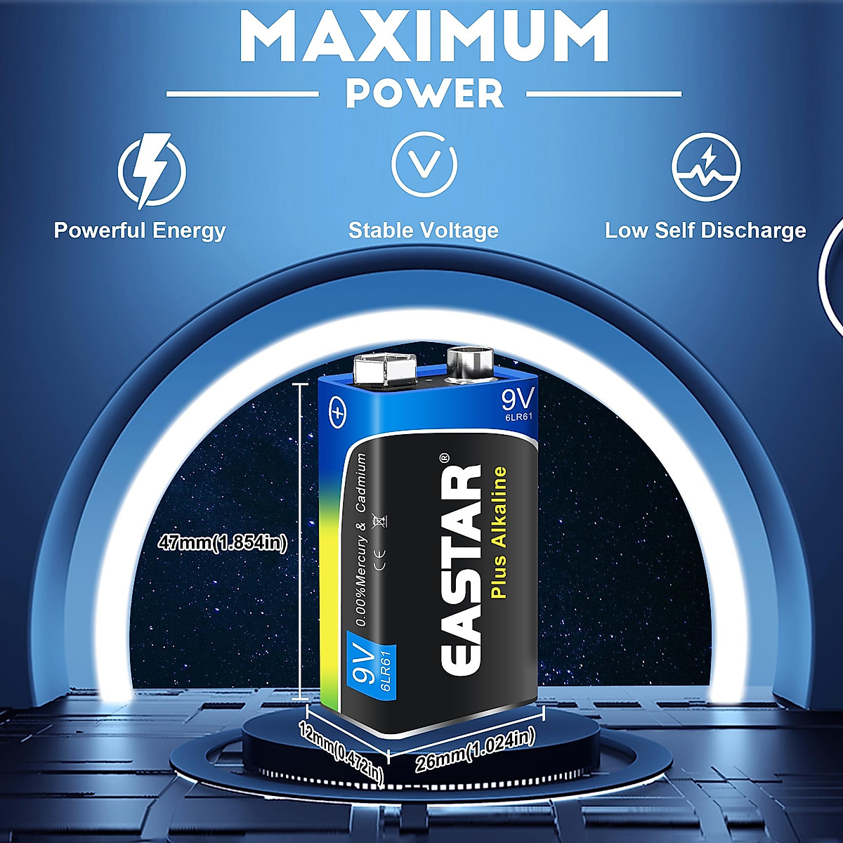 EASTAR BTS 9V Batteries - Alkaline 9 Volt Batteries (2 Pack) for Smoke Detectors, Long-Lasting Power for Low Drain Devices, 10 Year Shelf Life, All-Purpose Square Batteries 6LR61 for Household Office