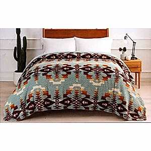 Pendleton Sherpa Fleece Reversible Blanket - Queen Size - Home Collection Avra Valley Teal - Super Soft Blanket 98" by 92"