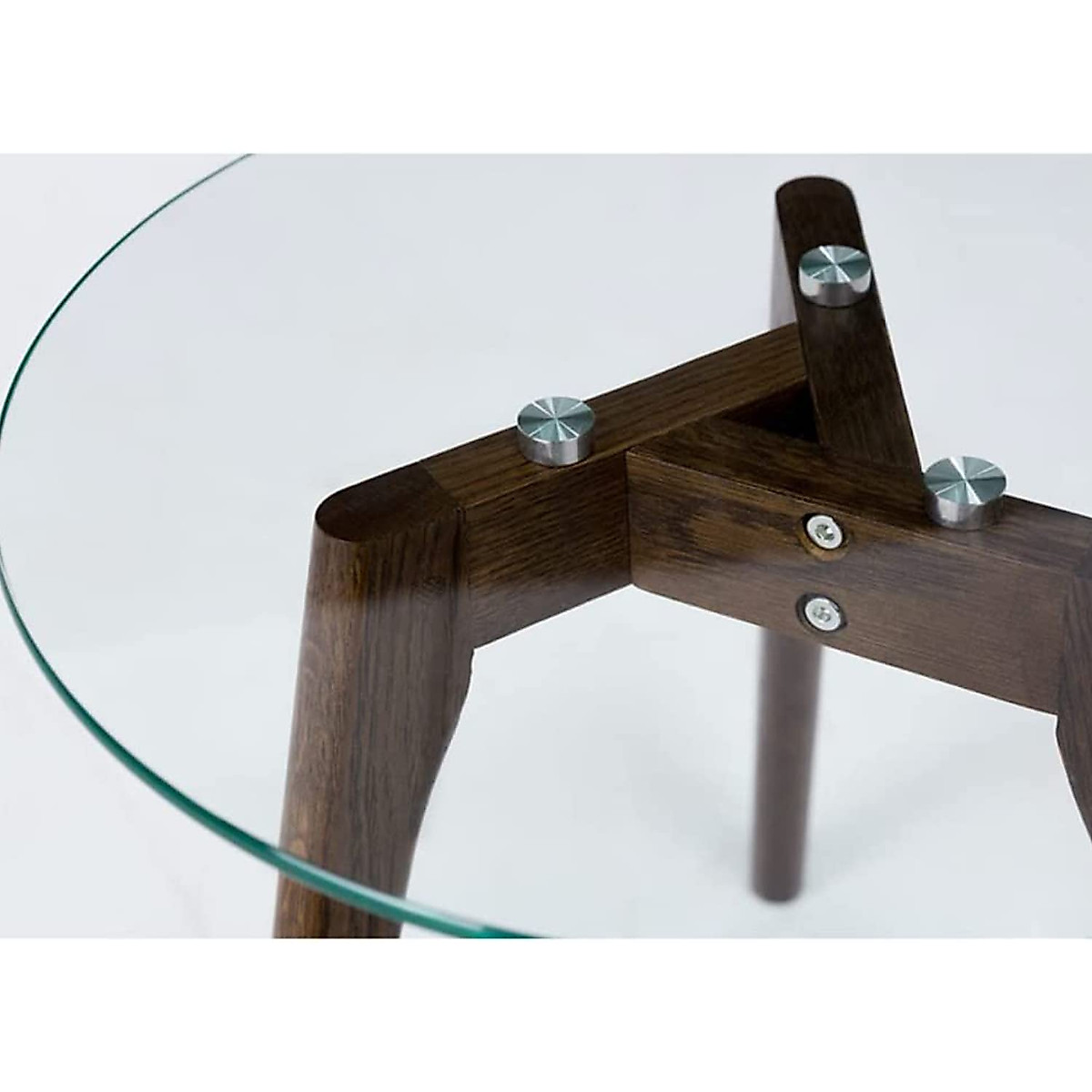 Anzezhong Triskele End Table, Walnut Minimalist Round Coffee Table, Mid Century Side Table with Tempered Glass Top Walnut Wood Legs (Medium)