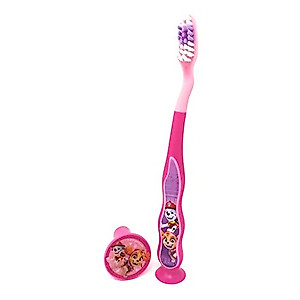 Firefly Nickelodeon Paw Patrol Kids Toothbrushes with Suction Cup and Toothbrush Cap - for Girls 3+ yrs. (2 Count (Pack of 1), Pink)