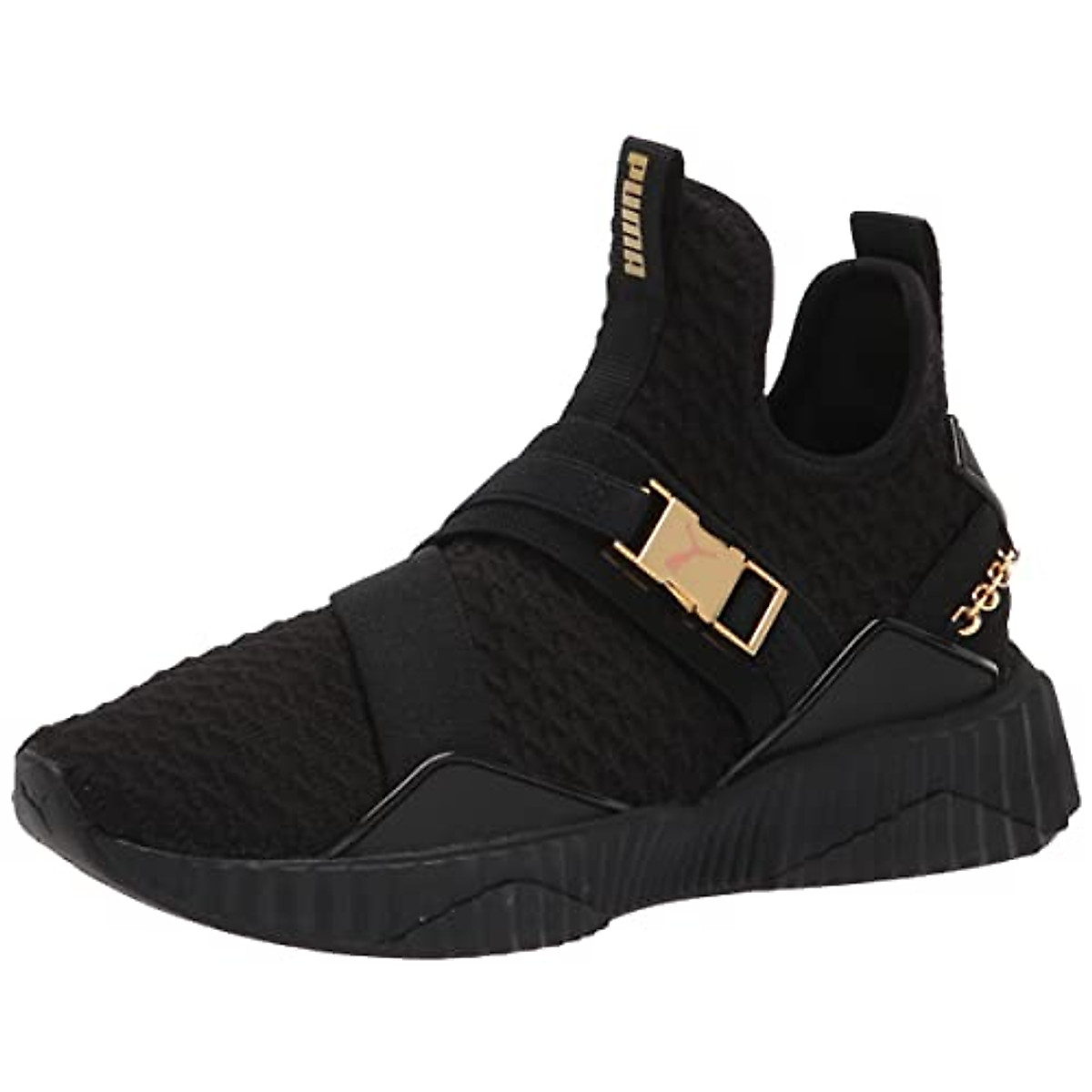 PUMA Women's DEFY MID Sneaker, Puma Black-Gold, 8
