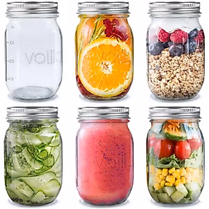 volila Mason Jar with Lid - 6 Pack 16 oz Mason Jars with 1-part Lid - Regular Mouth Mason Jars with Lids for Overnight Oats, Salad, Canning, Meal Prep, Pickling Jars, Food Storage and DIY Craft