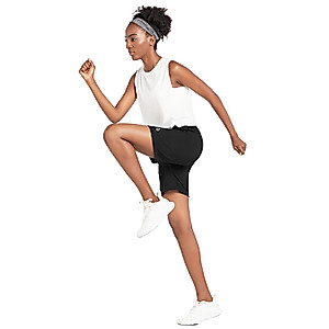 BALEAF Women's 7" Athletic High Waisted Running Bermuda Shorts with Pockets Black XX-Large