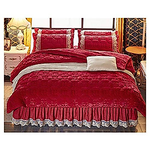 Wrinkle Stain Resistant Four Piece Bed Set Duvet Cover Set Autumn and Winter Duvet Cover Plus Cotton Bedspread to Keep Warm King Size Wine Red Queen Size Sheet Set
