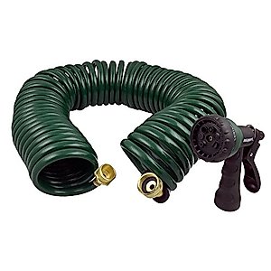 GHN-06 Heavy-duty EVA Recoil Garden Hose with 7-Pattern Spray Nozzle, Green, 50 Foot