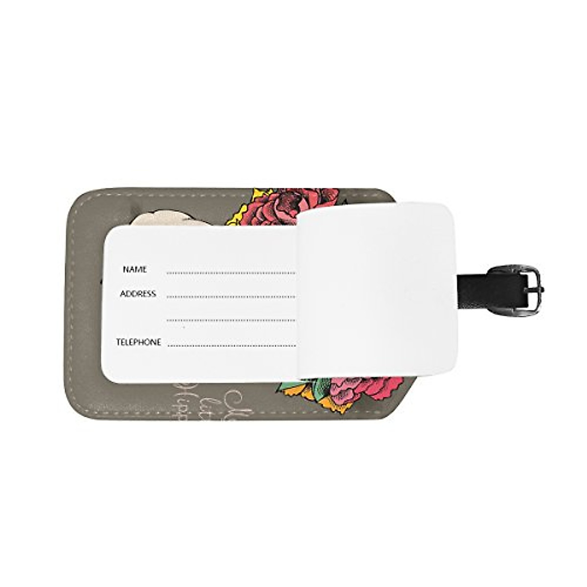 ALAZA Hippie Pug Dog Floral Luggage Tag for Baggage Suitcase Bag Leather 1 Piece