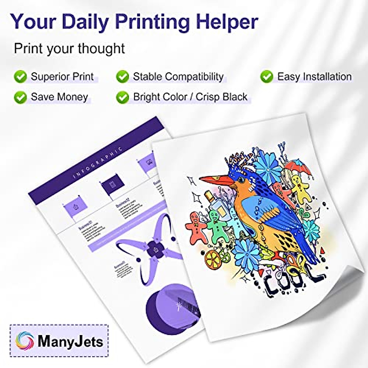 ManyJets Remanufactured 63XL Ink Cartridges Replacement for HP 63 XL Black and Color Combo Pack for HP Officejet 3830 4650 5255 5258 5212 Deskjet 3630 1112 2130 Envy 4520 4510 (1 Black,1 Tri-Color)