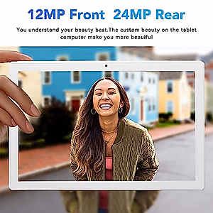 10.1 Inch Tablet Android 11 Tablet, 4G LTE Tablet with BT Keyboard for Business Office Students, Octa Core Tablet PC with BT Keybaord, 12GB RAM 256GB ROM, Gifts (White)