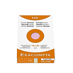 Exacompta Bristol Squared Record Cards, 75 x 125 mm - Assorted Colours, Pack of 100