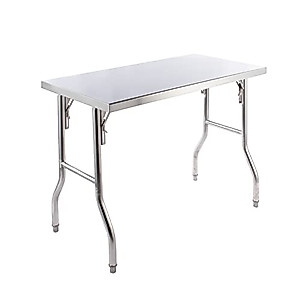 TECSPACE Stainless Steel Worktable Workstation, 48 x 24 Inch Folding Prep & Work Table, Heavy-Duty Folding Table with 661 lbs Load, Silver Kitchen Work Table for Commercial Home Use