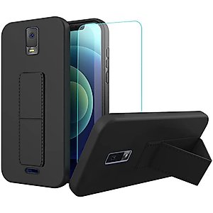 Case for BLU View 3 /B140DL Phone Case, Stand Case with Tempered Glass Screen Protector Hide Telescopic Kickstand Shockproof Protective Cover Silicone TPU Case for BLU View 3 /B140DL - Black