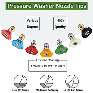 Raincovo Pressure Washer Nozzles Tips Set, 5 Degrees Nozzles with 2 Second Story Nozzles, 1/4 Inch Quick Connect, 7 Pack, Orifice 3.0
