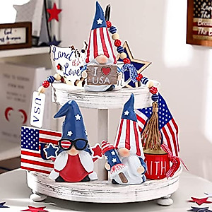 Hodao 3 PCS 4th of July Patriotic Gnomes Decorations Stars and Stripes Elf Gifts Handmade Scandinavian OrnamentsDecorations Memorial Day Gnomes Figurines Independence Day Decor