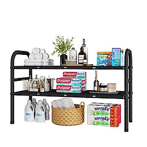 WonCherry Expandable Under Sink Organizers, 2-Tier Kitchen Bathroom Cabinet Storage Counter Shelf, Shoe Storage Rack with 8 Removable Plastic Boards for Kitchen, Bathroom, Pantry, Entryway, Closet