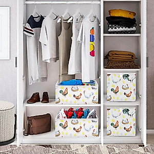 KOPIRIT Rooster Chicken Storage Baskets Clothing Closet Organizers Storage Bins Foldable Storage Box for Closet Shelves Organizing