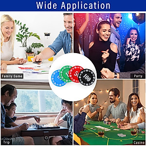 Jerify 200 Pcs Poker Chip Set Numbers Printed Plastic Poker Chips with Denominations Blue Green Red Black Game Chips Clear Poker Chip Holder Poker Chip Tray for Adults Home Play Party Game, 2 Boxes