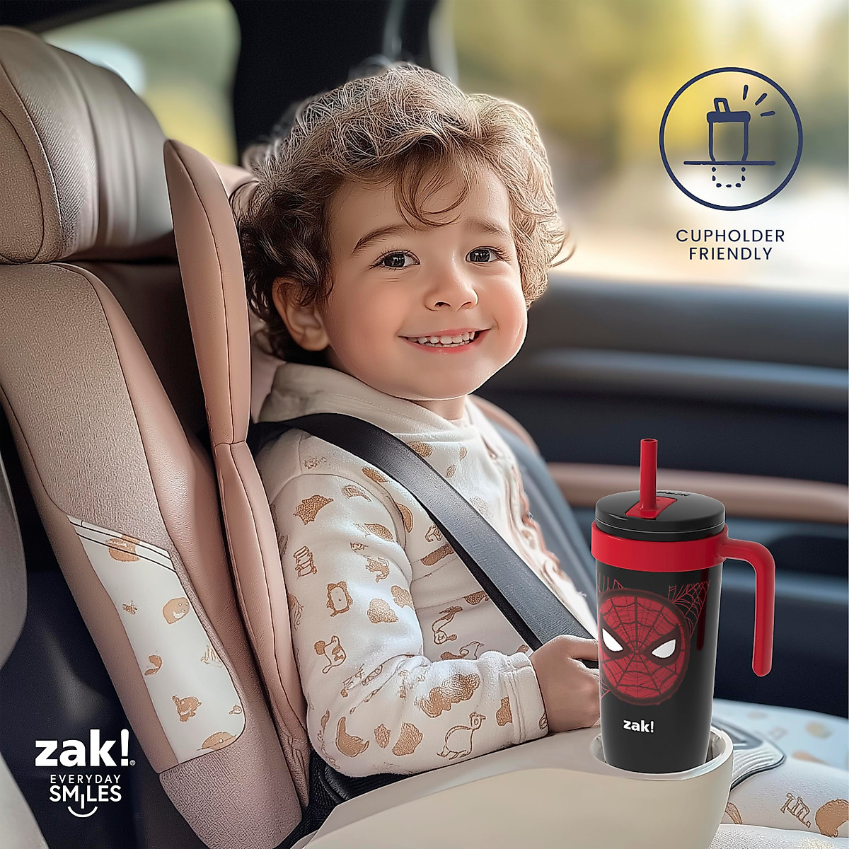 Zak Designs Marvel Fairway Travel Tumbler for On the Go or At Home, 18oz Stainless Steel with Vacuum Insulation, Spillproof Silicone Straw, and Carry Handle for Cold Drinks (Spider-Man)