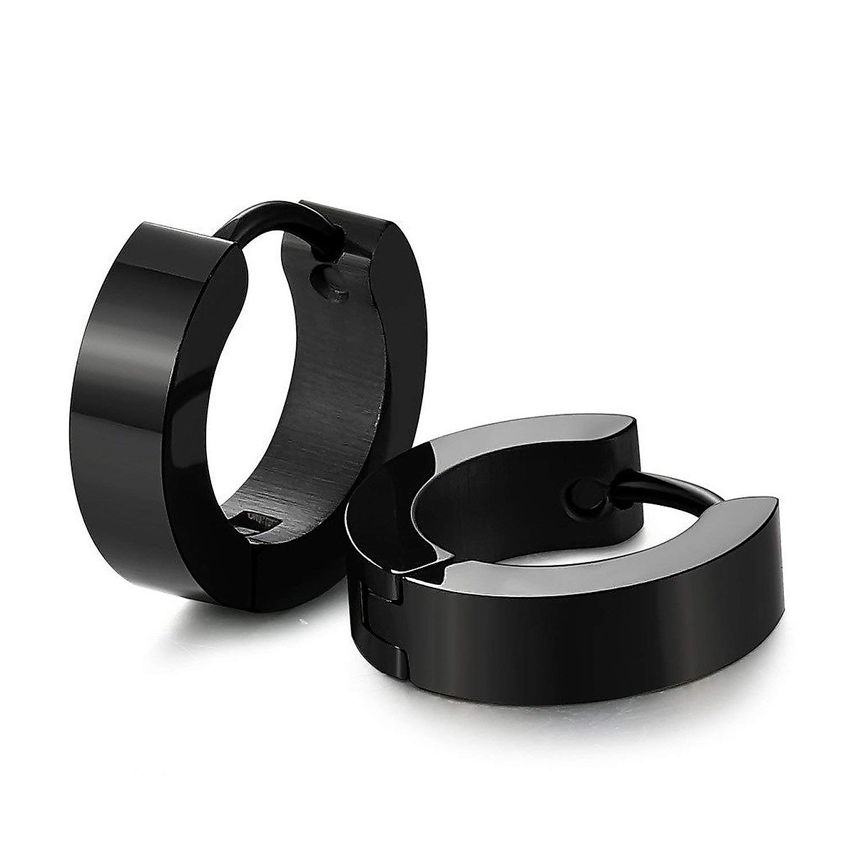 LIEBLICH Huggie Stud Earrings Black Small Hoop Stainless Steel Earrings for Men Women 4 Pairs 2 Styles (Black)