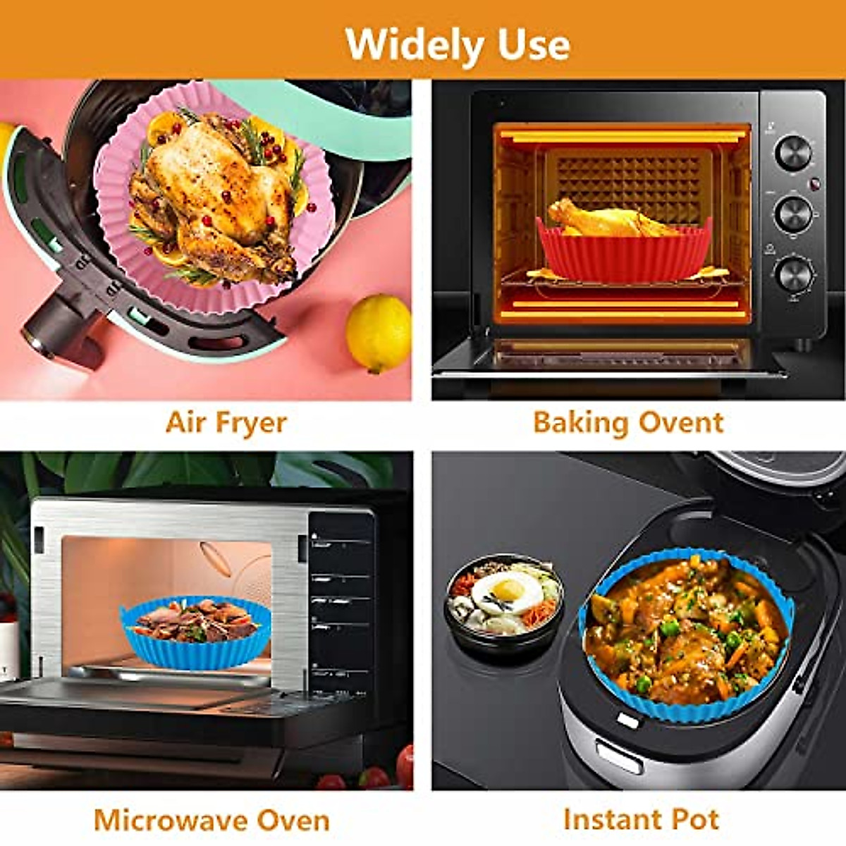 KLRSEN 3 Pcs Easy to Clean Air Fryer Silicone Liners Fit 3 To 5 Qt Airfryer,7.5 Inch Reusable Silicone Air Fryer Liners, Heat Resistant Air Fryer Liners (Red+Pink+Blue)