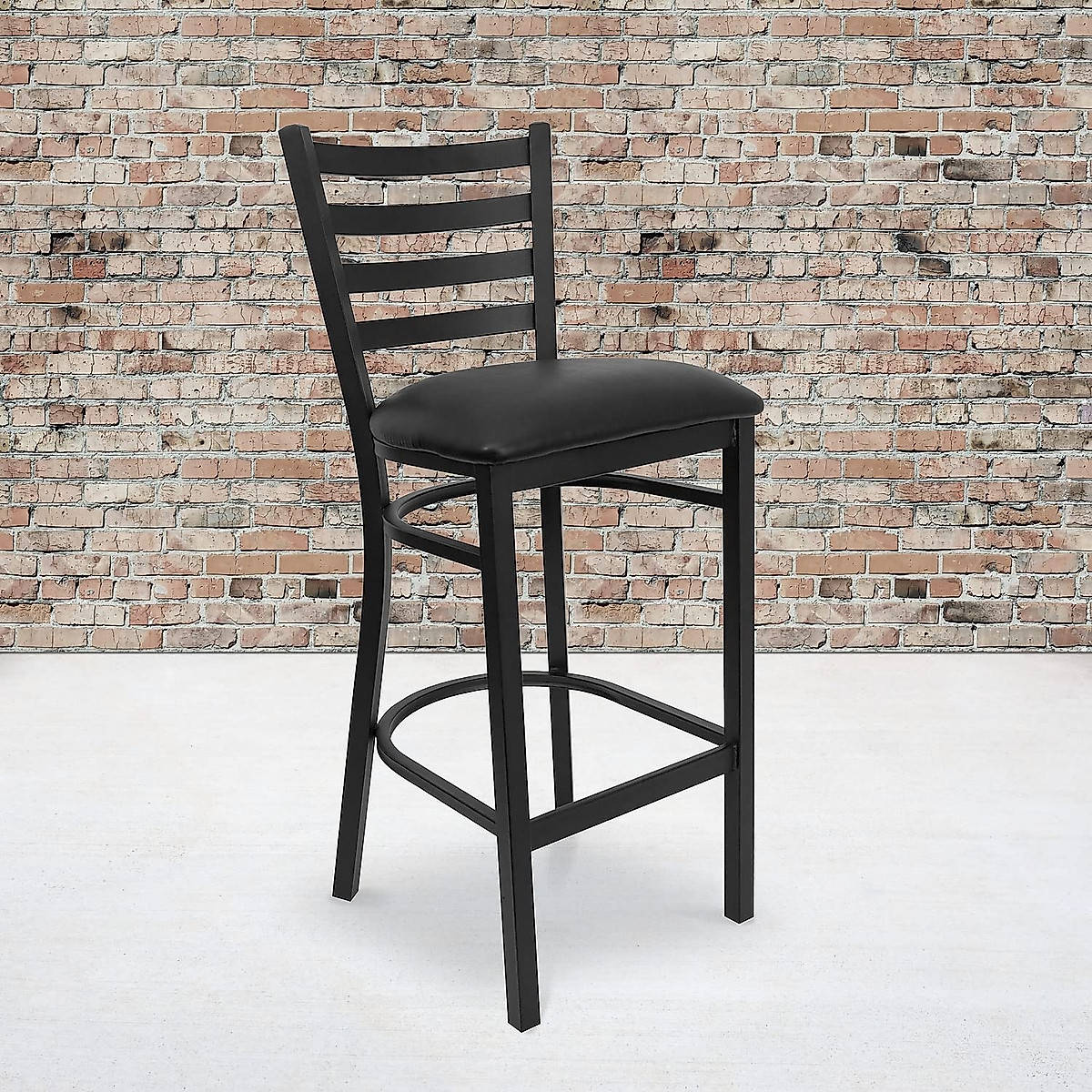 Flash Furniture 2 Pack HERCULES Series Black Ladder Back Metal Restaurant Barstool - Black Vinyl Seat