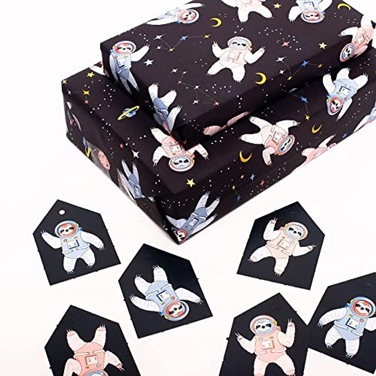 CENTRAL 23 - Birthday Wrapping Paper - 6 Gift Wrap Sheets - Navy Space Theme - Sloths - Men Women - Recyclable