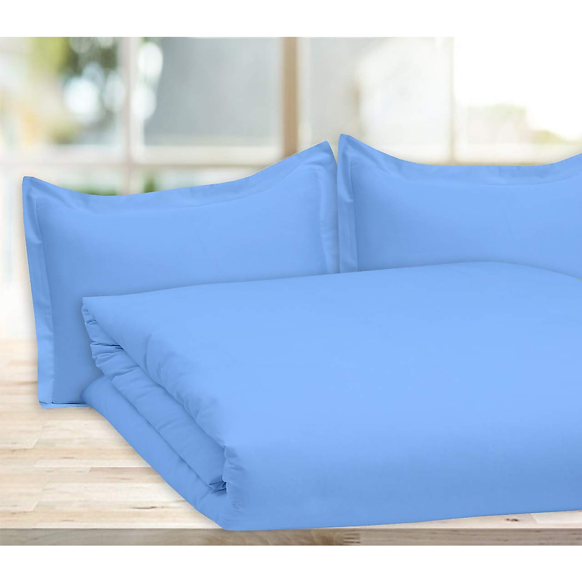 RUVANTI Sky Blue Duvet Cover King Size - Soft Egyptian Cotton Duvet Cover Set 3 Pieces with Button Closure, 1 Duvet Cover 106x96 inches and 2 Pillow Shams (No Comforter)