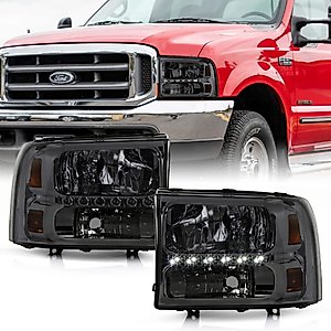 ACANII - For Smoke Len 1999-2004 Ford F250 F350 F450 Superduty LED Headlights 99-04 Headlamps Driver + Passenger Side