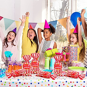 Carnival Candy Bags Circus Plastic Bags Carnival Party Treat Bags Popcorn Pattern Party Bags Goody Bags with 100 Gold Twisted Ties for Party Favor Supply Cookie Cupcake Wrapping(Simple,100 Packs)