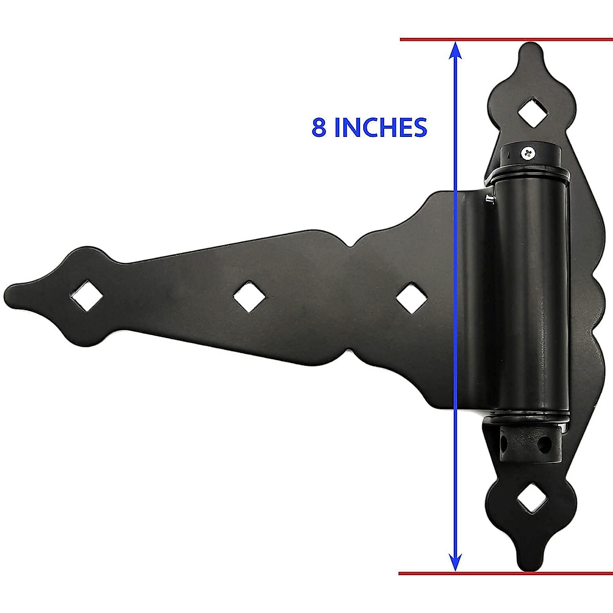 Black T-Strap Self Closing Wood Gate Hinges - Wood Fence Hinge Gate Kit, 8" T-Gate Hinges - Wood Gate Hardware (1 Pack)