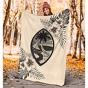 Generic The Beige Hibiscus Blanket, Guam Blanket Sherpa Fleece Throw Blanket New Year Gift to My Son Daughter Niece Nephew Sofa, Bed, Outdoor, Hotel and Home, Size 148