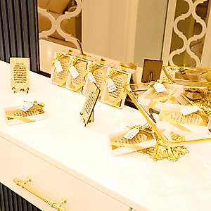 Pack of 10 Personalized Ayatul Kursi Islamic Party Favors Gifts, Ayatul Kursi Muslim Wedding Gifts Engraved on a Brown Wooden Plate Decorated with Golden Acrylic Frame (Brown Wood)