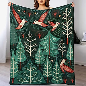 MaSiledy Blanket Birds Flying Through The Trees Fleece Throw Blanket Hello Winter Holiday Cozy Flannel Bed Blanket for Couch Sofa Bed for Adults Kids Boys Teens Gift for Adults and Children 70"x80"