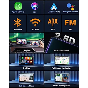 LAMTTO 7" HD Wireless Car Stereo with Apple Carplay & Backup Camera, Portable Touchscreen Android Auto Adapter with GPS Navigation System,Multimedia Player Video Receivers with Bluetooth,Airplay