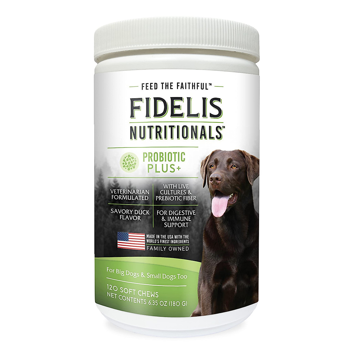 FIDELIS Probiotic Plus+ Pet Probiotics for Dogs, Digestive Gut Health, Yeast, Itchy Skin/Ears, Paw Licking, Safe Dog Treat Supplement for Pets, Adult, Big & Small, Made in USA, Duck Flavor, 120 Chews