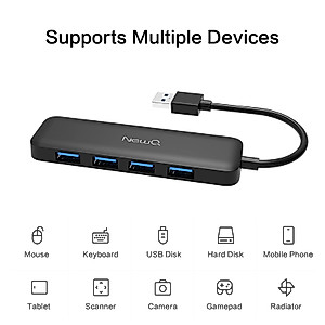 NewQ Small USB Hub for Laptop: 4 USB 3.0 Port Compact Size Mini USB Splitter, 5Gbps Ultra Slim Portable USB Adapter Compatible with MacOS/Windows, Xbox, Flash Drive, Mobile HDD, Keyboard, Mouse etc