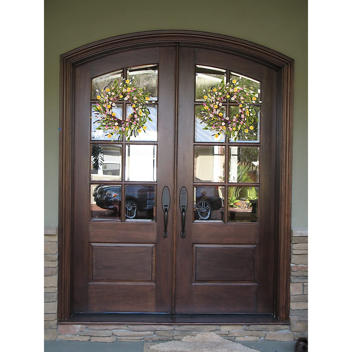 24Inch Artificial Daisy Flower Wreath -Spring Floral Wreath Fake Flower Wreath Spring/Summer Wreath for Front Door Home Decor