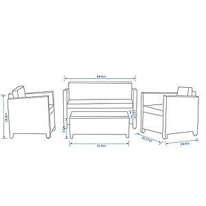 Solaste 4 Piece Outdoor Furniture Sets,Patio Conversation Sofa Wicker Chair with Cushion,All-Weather Rattan Sofa for Porch Backyard Outside Garden Lawn Yard,Grey