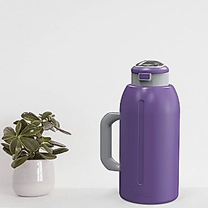 Zak Designs 64oz Genesis Double-Wall Vacuum-Insulated Stainless Steel Water Bottle with Easy-Open Button Lid and Built-In Carry Handle, Leak-Proof Design (64oz, Viola)