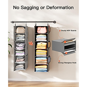 Pipishell Hanging Closet Organizer 6-Shelf, Hanging Shelves for Closet with 3 Removable Drawers & Side Pockets, Hanging Shelf Organizer for Bedroom or Garment Rack, 12'' x 12'' x 43.3'', Dark Gray