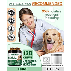 Hemp Calming Chews for Dogs Anxiety, Duck Flavored Calming Chews for Dogs 120 Chews Dog Calming Treats Natural Ingredients Calming Treats for Dogs Aid for Separation Barking Thunderstorms Travelling