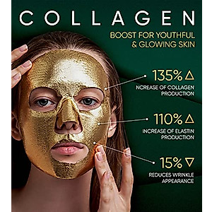 24K Gold Facial Masks for Women Skin Care Anti Aging - Collagen Moisturizing Sheet Mask for Sensitive Skin - Brightening Korean Face Mask - Hydrating Mask to Reduce Fine Lines & Wrinkles by Elixir (4 Pack)