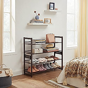 SONGMICS Shoe Rack, 2-Tier Stackable Shoe Storage Shelf, Flat or Angled Shoe Organizer, Metal Shoe Tower Stand for Closet Entryway, Bronze