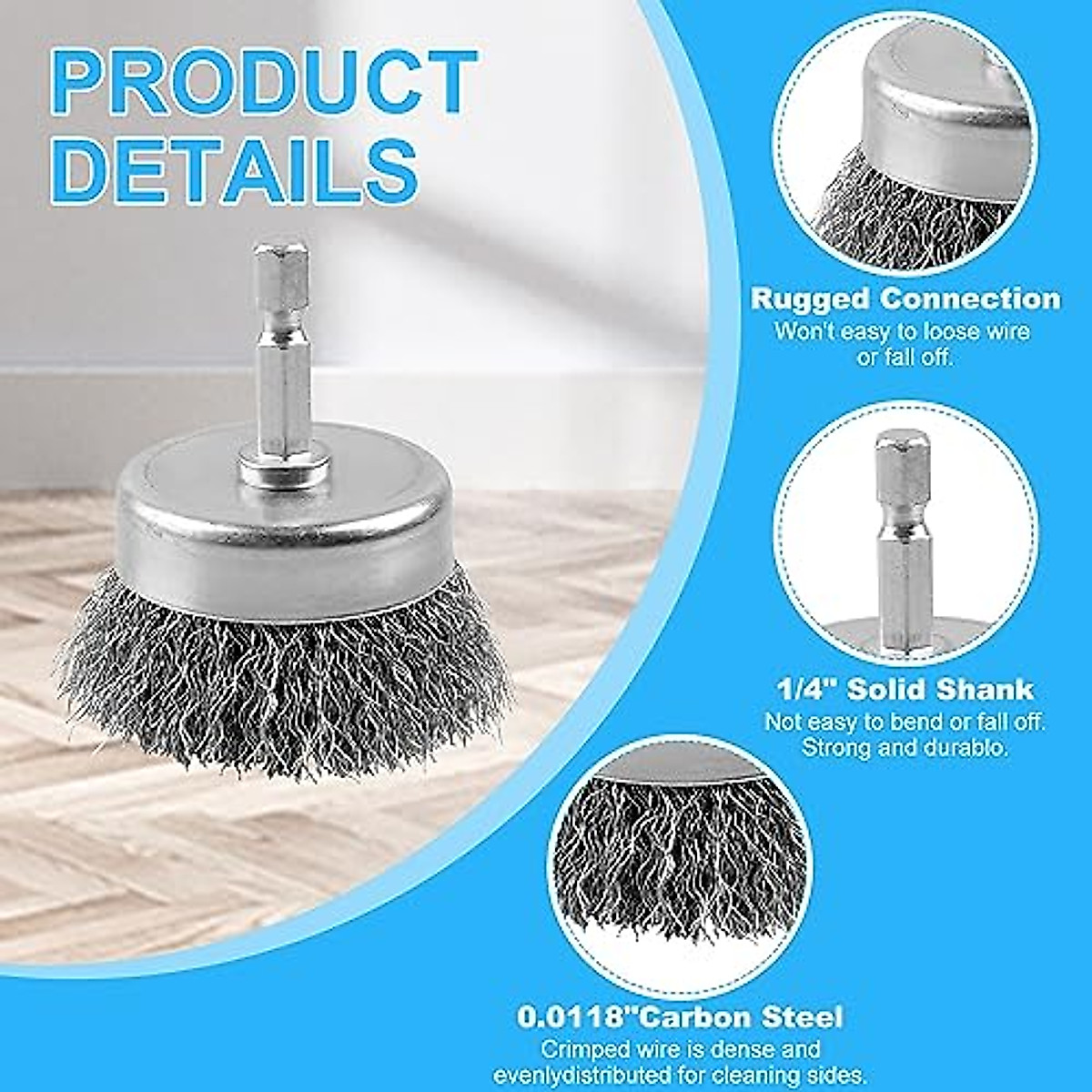 Rocaris 10 Pack Wire Cup Brush with 1/4-Inch Hex Shank, 2 Inch Wire Drill Brush Set for Removal of Rust/Corrosion/Paint