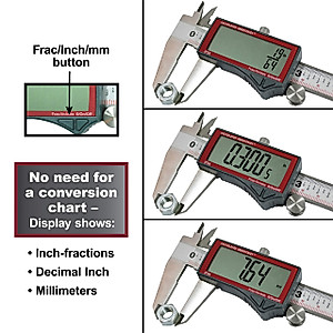 Calculated Industries 7410 AccuMASTER 6-Inch Digital Caliper, Fractional (1/64ths) + Inch + Metric with Largest Display Digits for Woodworkers | Stainless Steel | IP54 Splash/Dust Resistant | Auto-Off