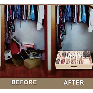 Shonpy Men/Adults 12 Cells See Through Underbed Shoe Storage Bag Organizer with black and white flower (beige)