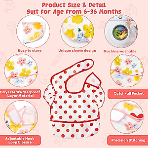 2ooya 3Pcs Mess Proof Bibs for Baby Girls Eating Waterproof Feeding Bib Set with Crumb Catcher Infant Adjustable Teething Bib Sleeveless Food Bibs for Babies, 6-36 Months