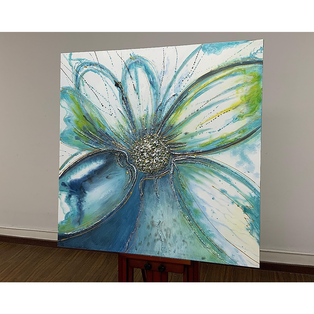 V-inspire Art,36x36 Inches Modern Abstract Hand Painted Acrylic Oil Painting for Living room Bedroom Wall Art Canvas Art Wall Colorful Flower Square Wood Frame Palette Knife Painter Ready to Hang