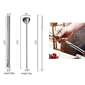 Agoniii 8PC stainless steel Eco Friendly Drinking Straws,reusable Smoothie straws metal Spoon for boba straw, drinking Coffee with 2 Cleaning Brushes,Long Drink Straws, 8.4*5.9*4.7 inches