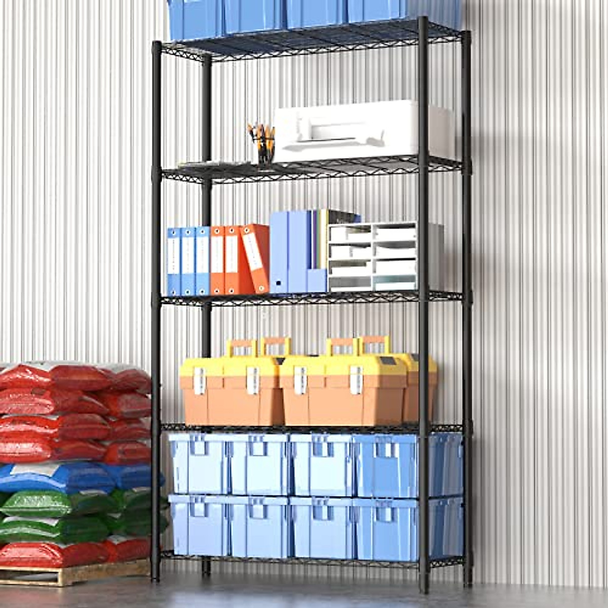 SINGAYE 5-Shelf Adjustable, Heavy Duty Storage Shelving Unit (350 lbs Loading Capacity per Shelf), Steel Organizer Wire Rack, Black (36" W x 14" D x 72" H)